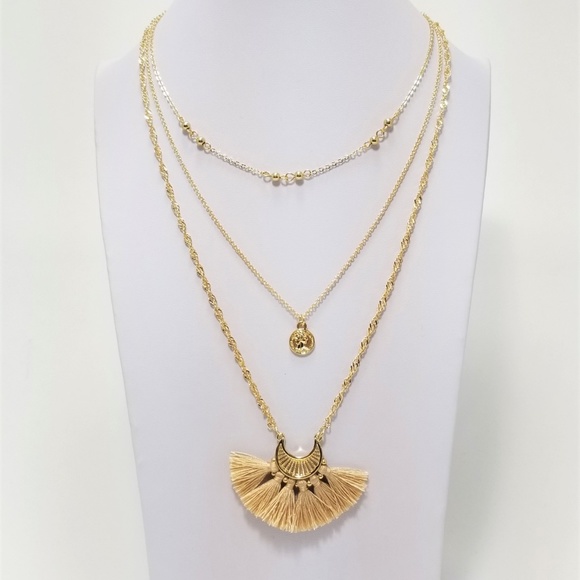 Jewelry | Multi Metal Layer Necklace Wcharm And Fringe | Poshmark